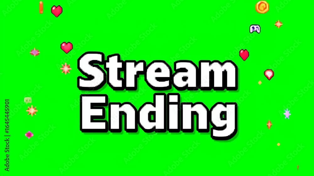 Animated Pixel Art "Stream Ending" Text with Retro Game Icons on Green ...