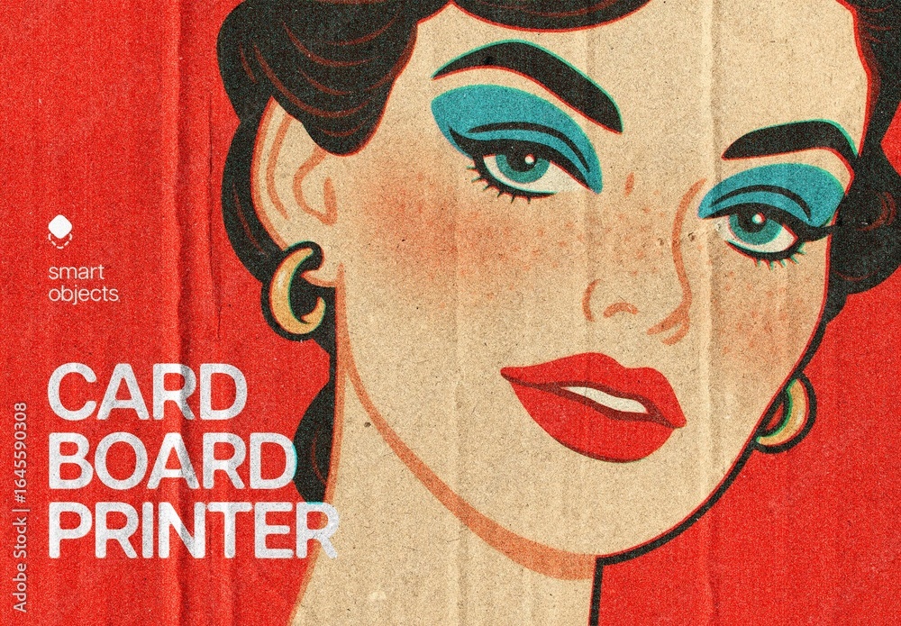 Retro Cardboard Printer Design Effect Mockup Stock Template | Adobe Stock