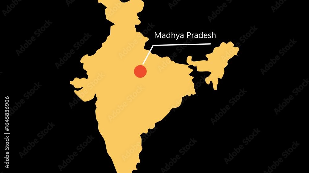 Madhya Pradesh map animated video.Location in India highlighted color ...