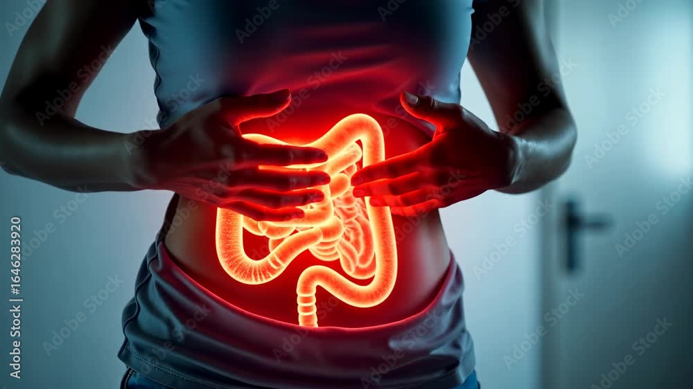 Stomach ache, digestion issues, abdominal pain. Gut health. Intestines ...