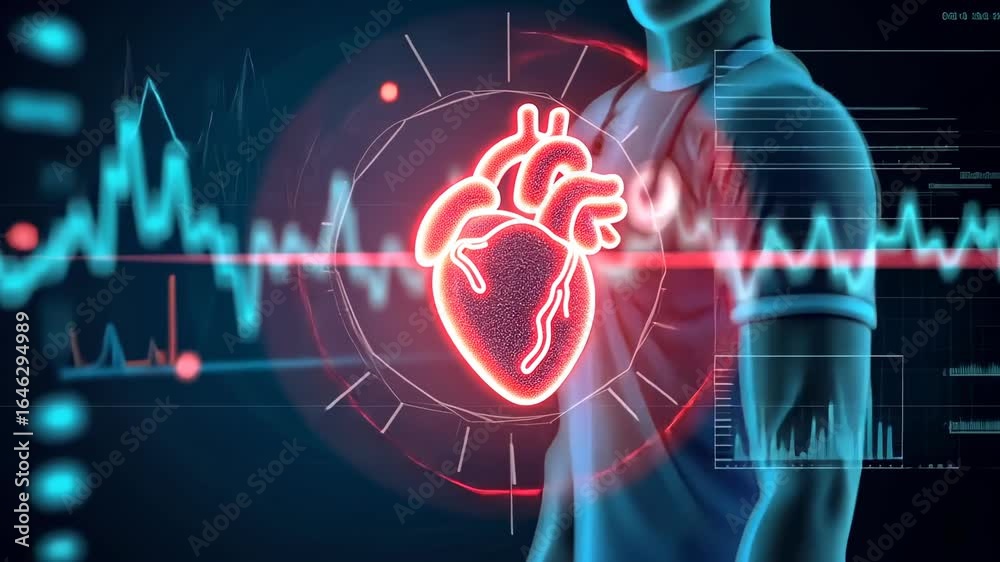 Medical digital screen, heart monitoring, pulse tracking. Health ...