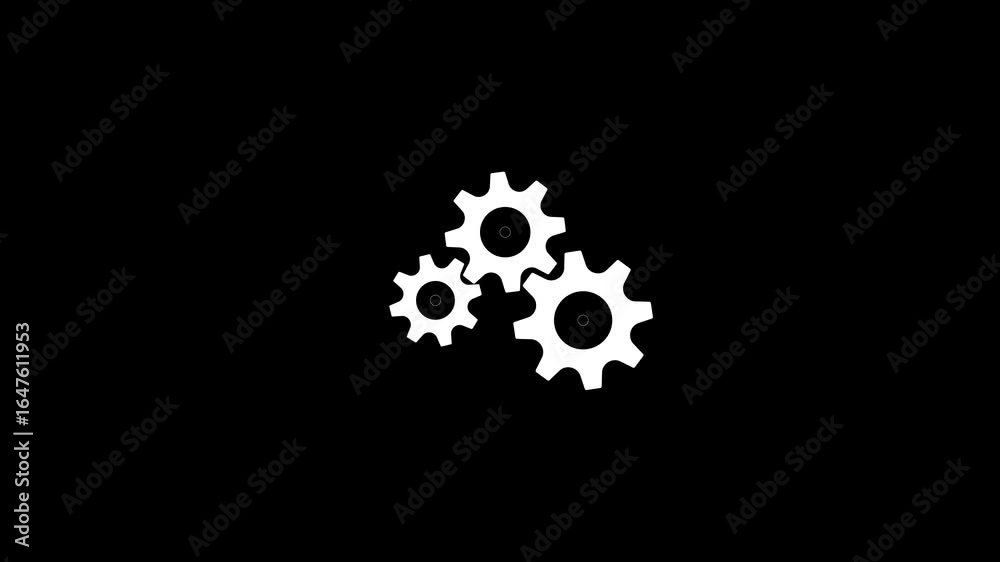 3 white gears spinning. Group of gears. Alpha channel. Gears rotating ...