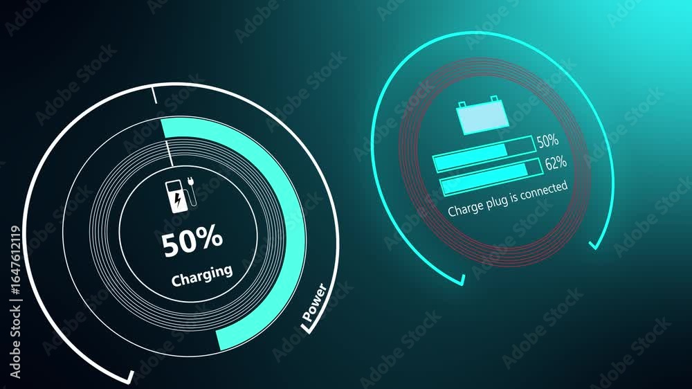 Electric car charging animation background. showing charger icon and ...