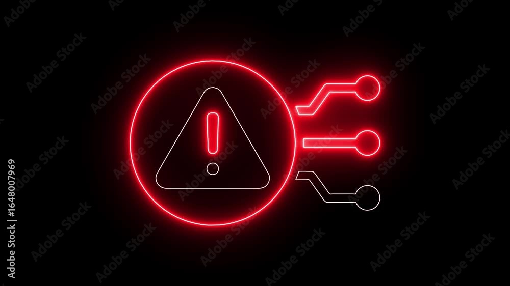 Stockvideon Neon line Risk caution message icon animation with neon ...