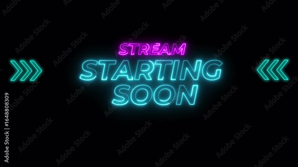 Stream starting soon neon text animation with glitch, and Glowing neon ...
