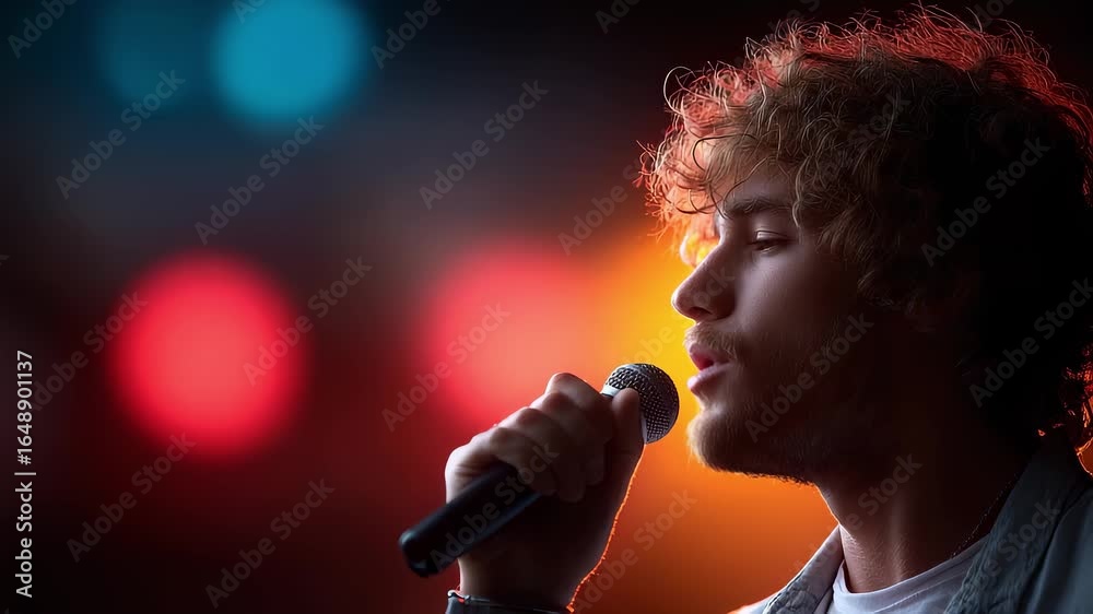 Singer Sings Passionately Stage Lights Focus Stock ビデオ | Adobe Stock