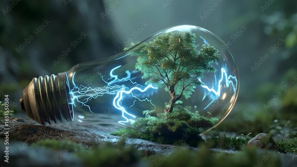 Nature's Power Inside a Light Bulb. The scene symbolizes the power of ...