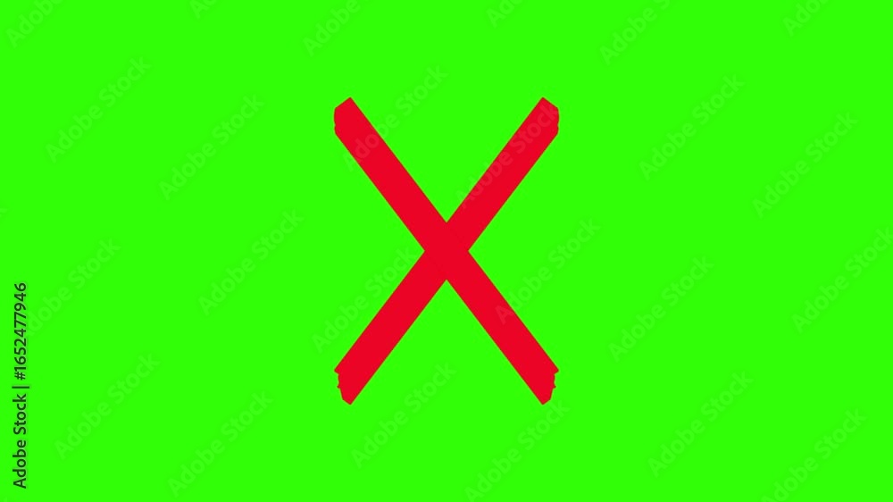 Cross Sign on a Green Screen. 4k cross mark animation, Wrong Symbol in ...