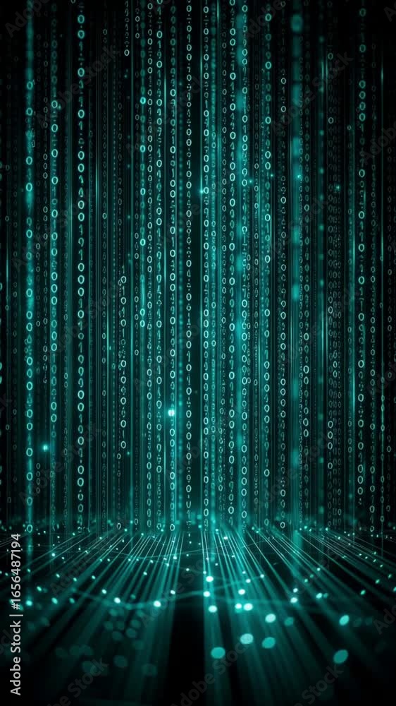 Cascading streams of encrypted binary code form a digital shield, representing advanced ...