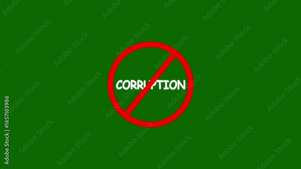 corruption prohibition sign animation. black background .Caution ...