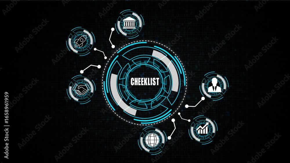 Checklist business concept on a flashing computer monitor with moving ...