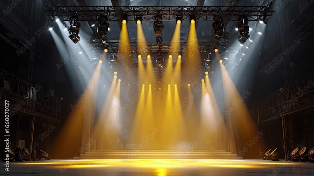 Empty Concert Stage with Yellow Spotlights, perfect for themes of music ...