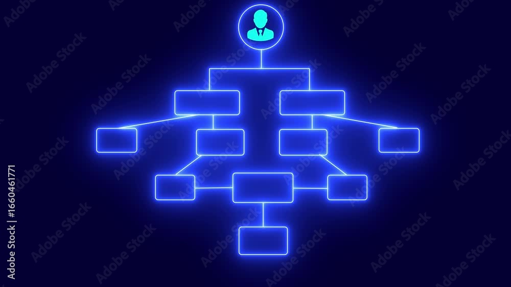 Expanding Neon Network Animation Showing Business Team Hierarchy ...