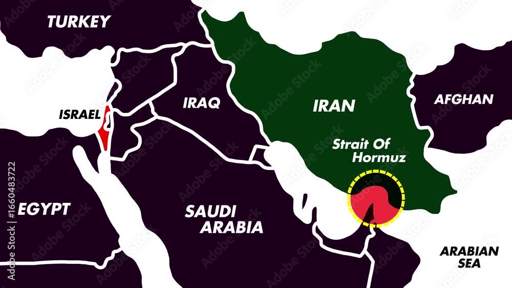 4K Middle East Map Animation Highlighting Strait of Hormuz with ...
