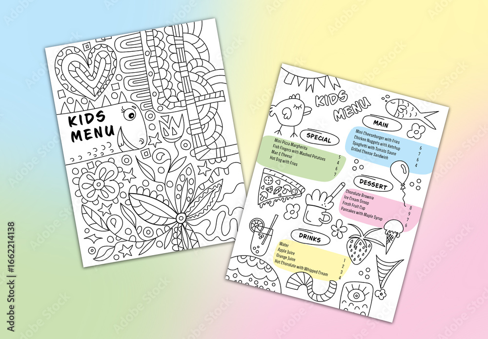 Menu for kids with coloring page layout template Stock Template | Adobe ...