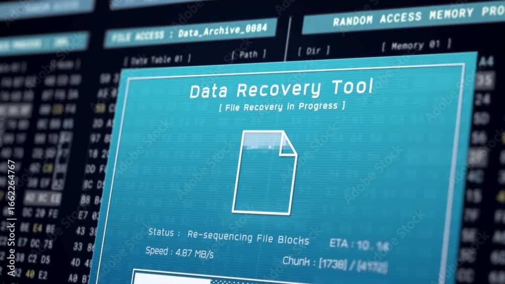 Data recovery process screen on cloud storage server, database ...