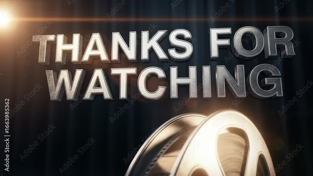 Metallic 3D thanks for watching text animation with cinematic lighting ...