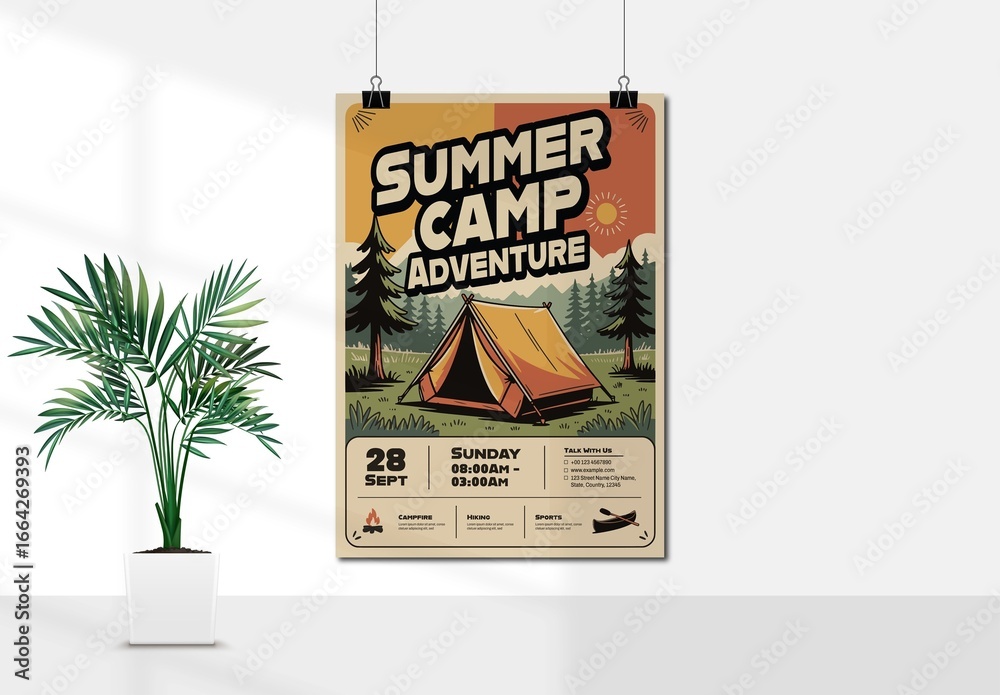 Summer Camp Poster Design With Illustration Stock Template | Adobe Stock