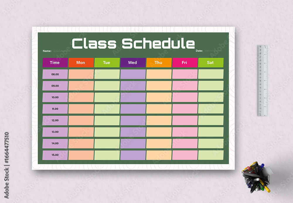 Colorful Class Schedule Template Layout Stock Template | Adobe Stock