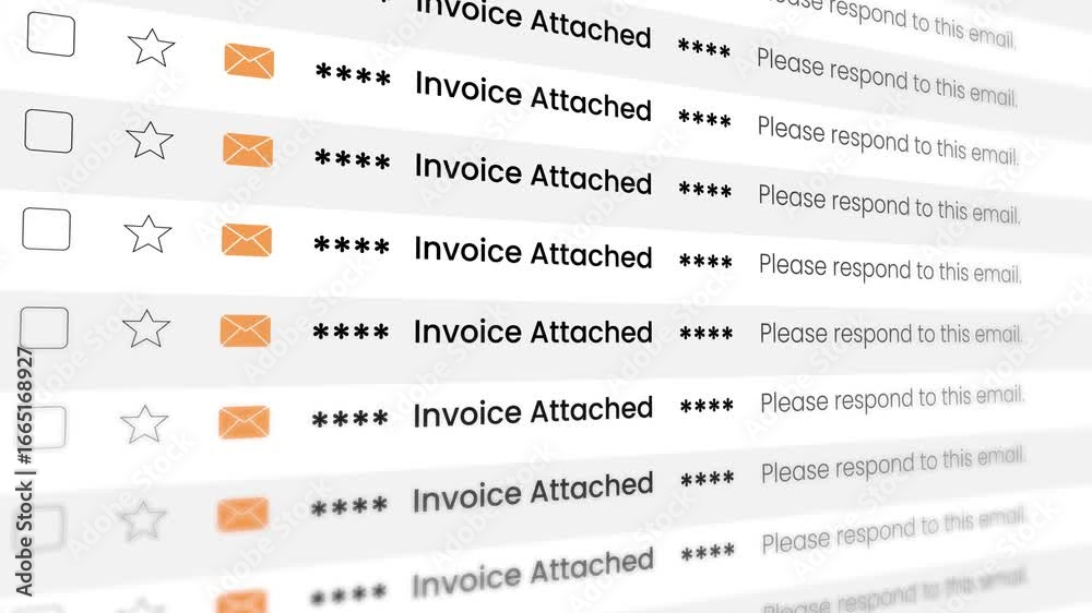 Invoice Attached email notification scrolling list animation isolated ...