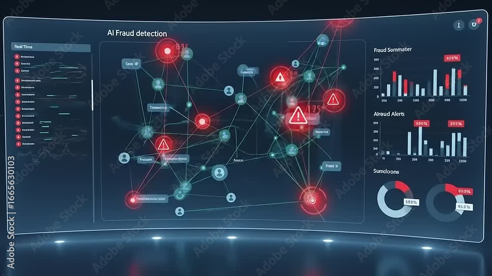 Advanced AI fraud detection interface displaying alerts and data ...