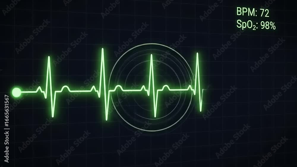 Heart rate and oxygen saturation monitor display showing stable vital ...