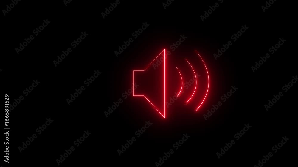 Glowing neon sound icon audio music speaker on black background. 4k ...