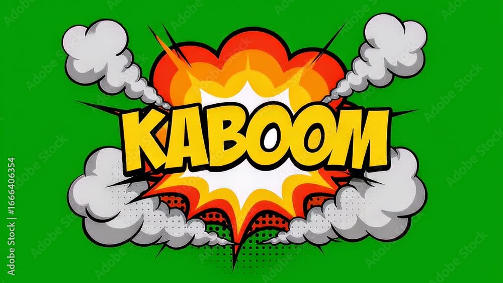 Dynamic animated explosion with kaboom text effect on a green screen Stock Video | Adobe Stock