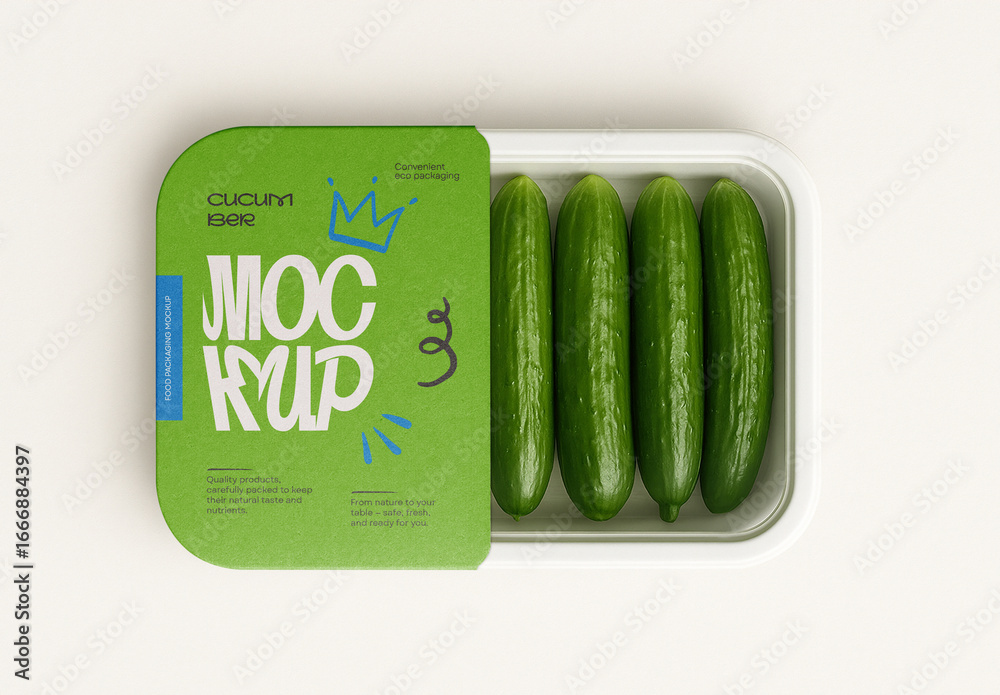 Food Tray Packaging Mockup – Realistic Fresh Cucumber Container with ...