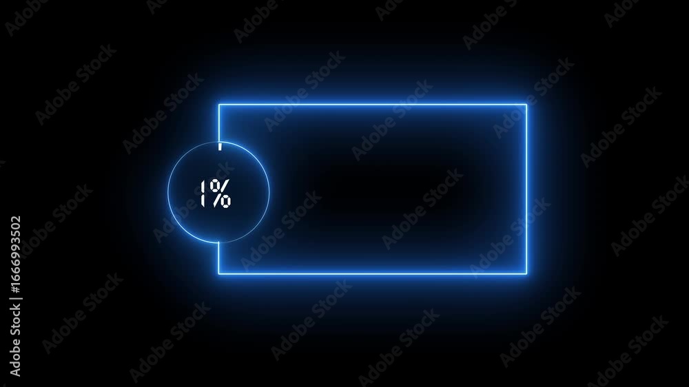 Numerical counting from 0 to 1. Circular progress bar with bright neon ...