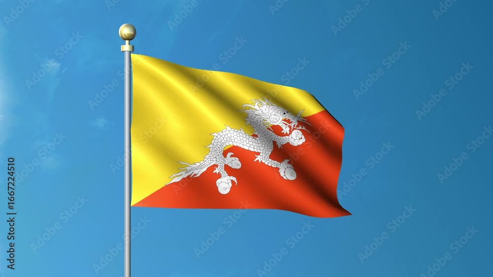 Realistic 3D Animation of Bhutan Flag Waving in the Wind with Clear ...