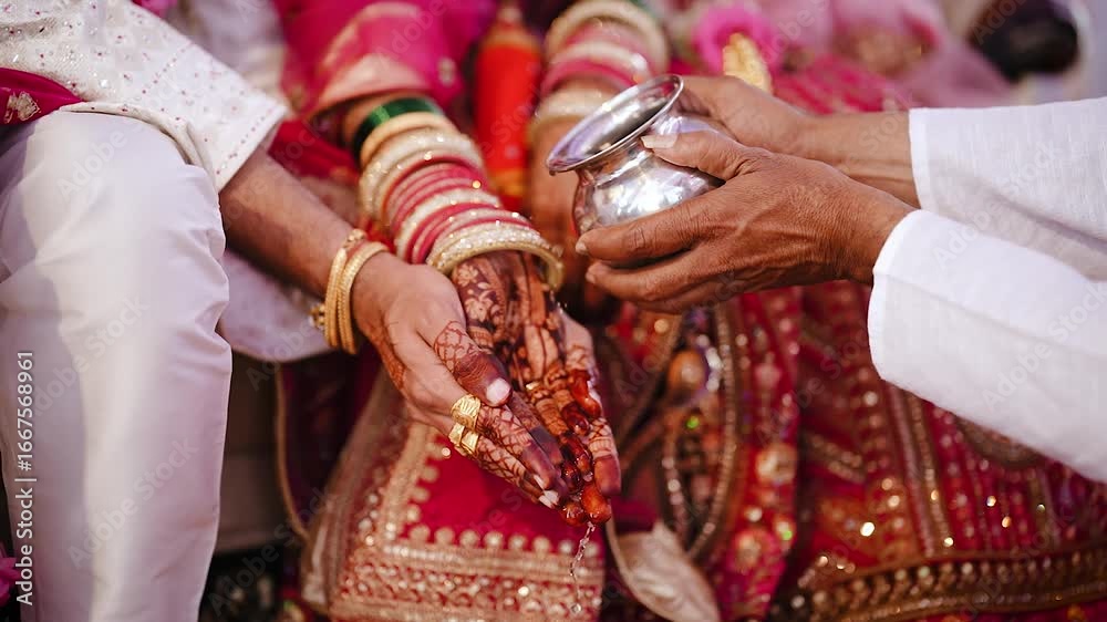 Ceremony of Wearing Turmeric Thread on hand of bride. Marathi Wedding ...