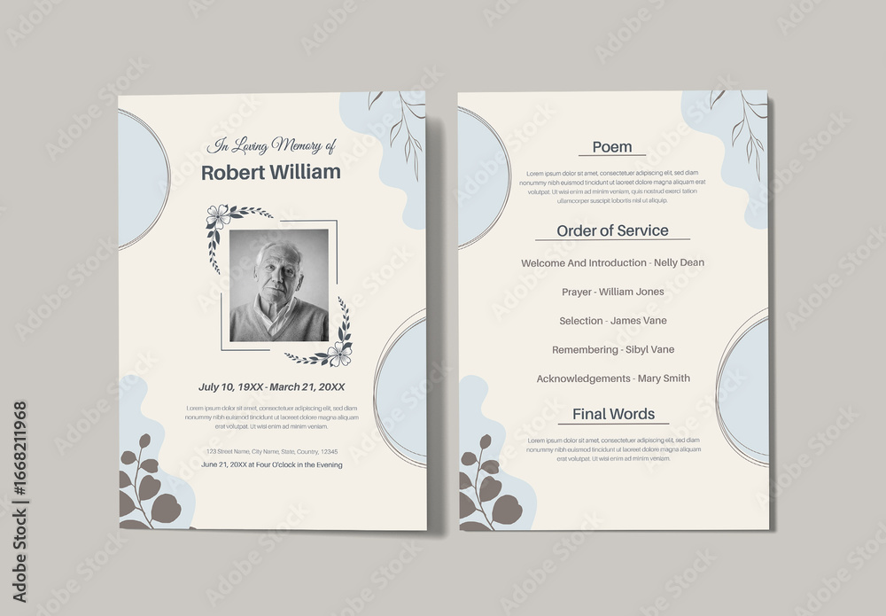 Minimalist Funeral Program Template for Memorial Service Stock Template ...