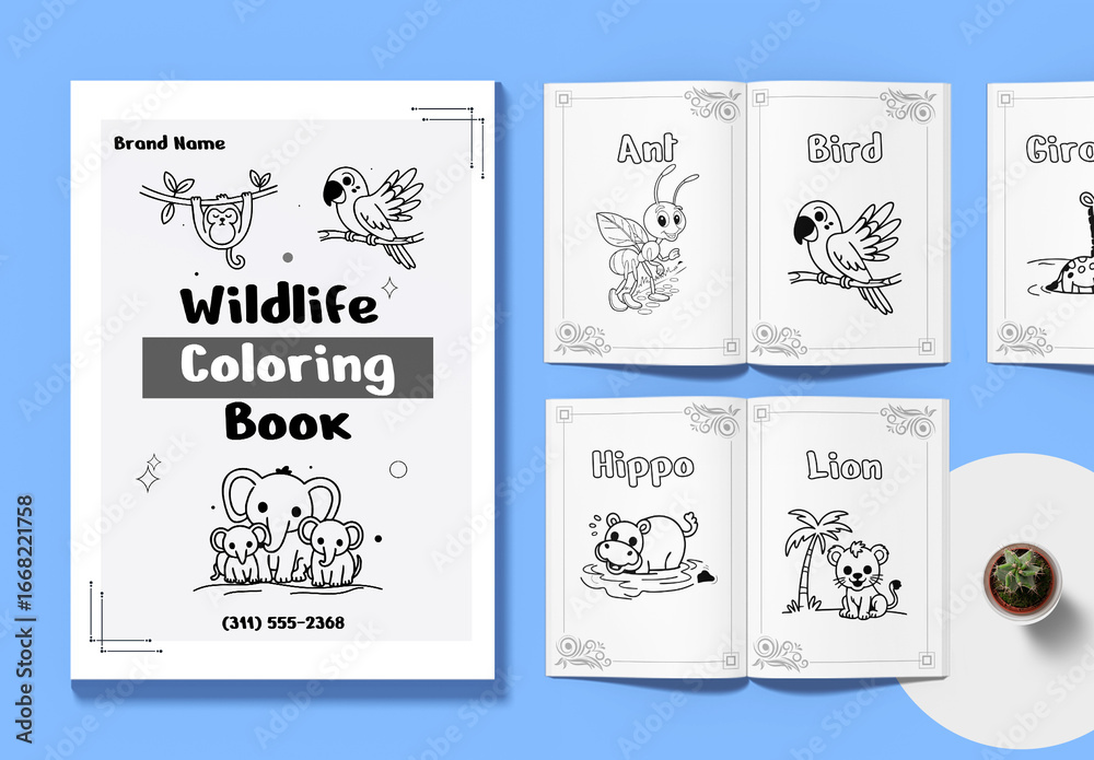 Wildlife Coloring Book Design For Kids Stock Template | Adobe Stock