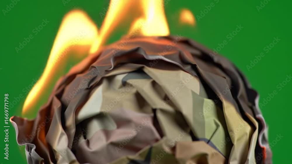 Burning paper on green screen Crumpled paper ablaze in a controlled ...
