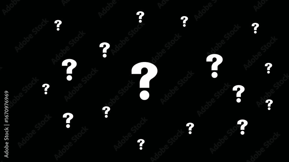 Animated question mark on black screen background, apha channel ...