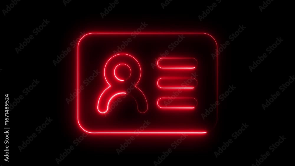 Neon glowing NID card verify icon. Man profile verify account icon. Id ...