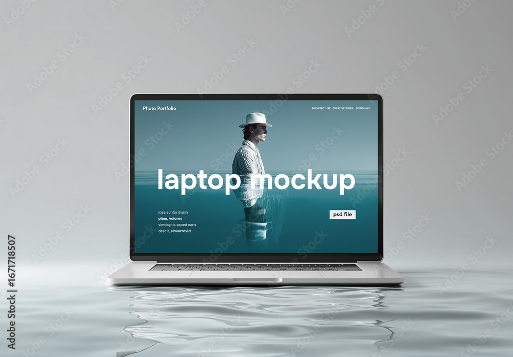 A laptop mockup concept on water Stock Template | Adobe Stock