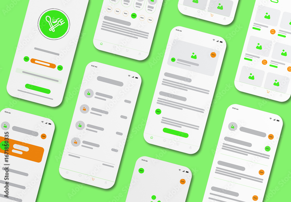 Food Delivery App UIUX Wireframe Set Stock テンプレート | Adobe Stock