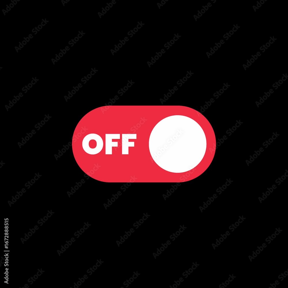 Animated video of on/off button icons in green and red, using a sliding ...