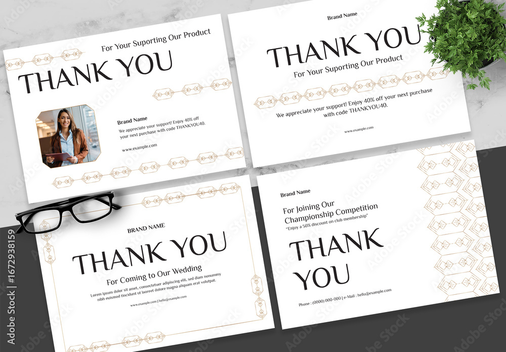 Gradient Gold And Black Thank You Card Stock Template | Adobe Stock