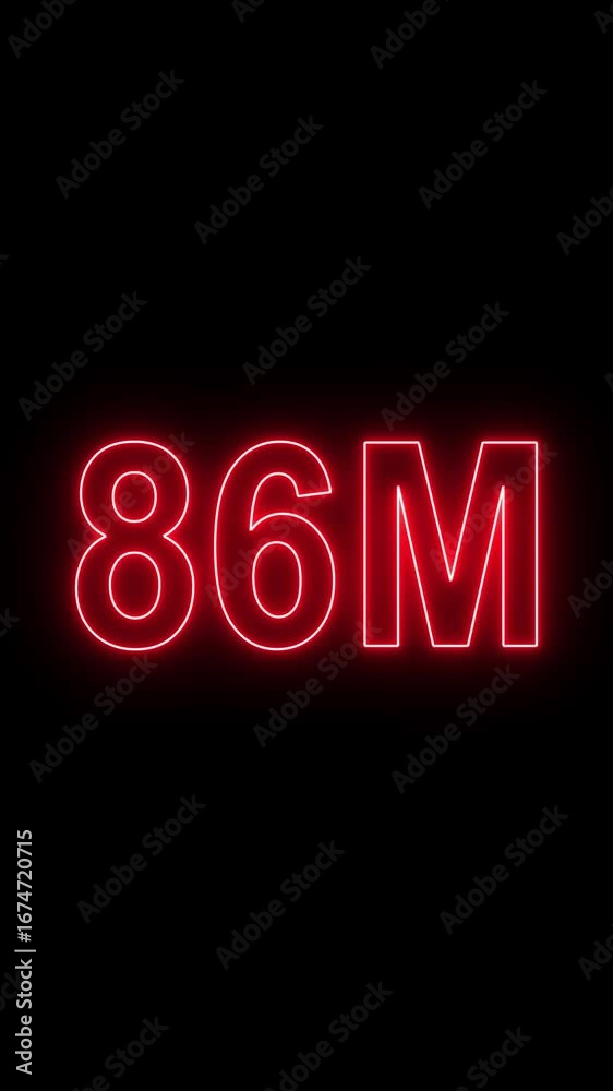 "Red Neon Glowing 86 Million (86M) Number Text Effect on Transparent ...