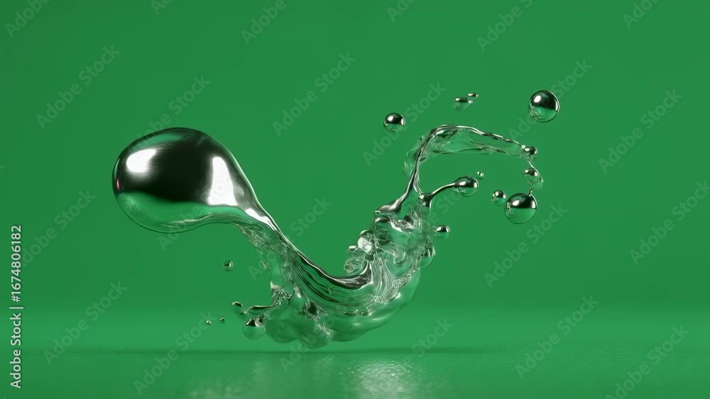 Morphing liquid metal blobs joining and dividing fluidly on an emerald ...