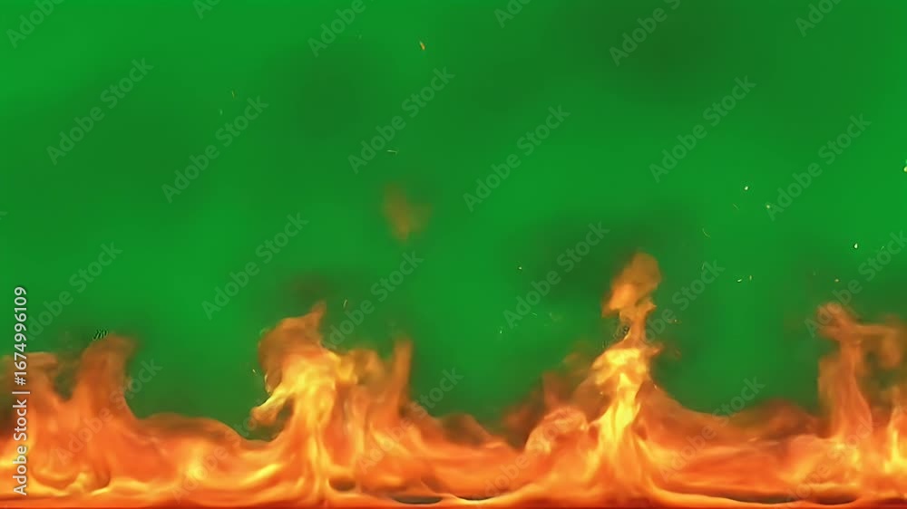 Dynamic Fire Flames with Embers on Green Screen Background for ...