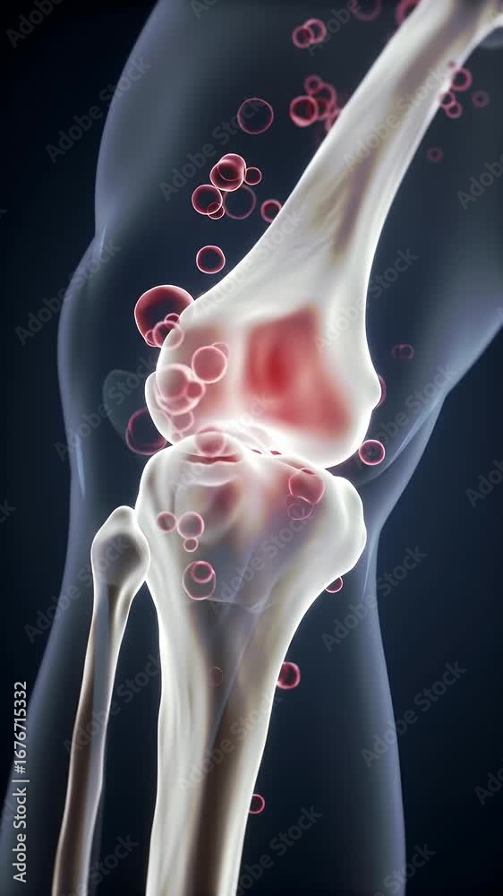 Knee Joint Bone Structure with Red Inflammation Cells Floating Around ...