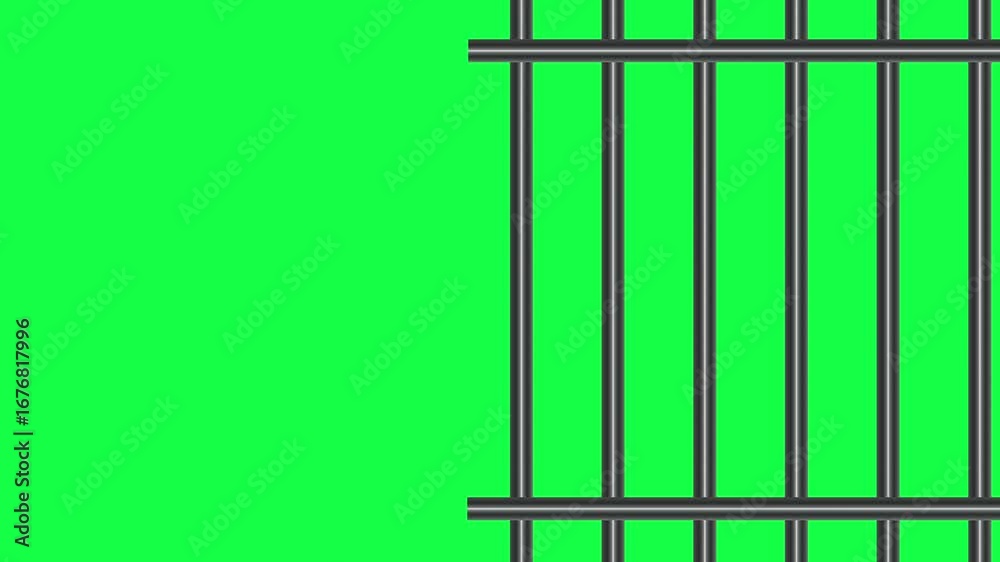 A static camera closeup of a heavy welded iron jail cell door, jail ...