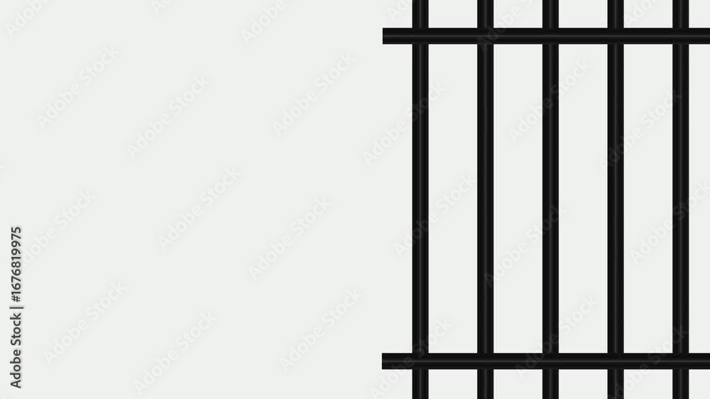 A static camera closeup of a heavy welded iron jail cell door, jail ...