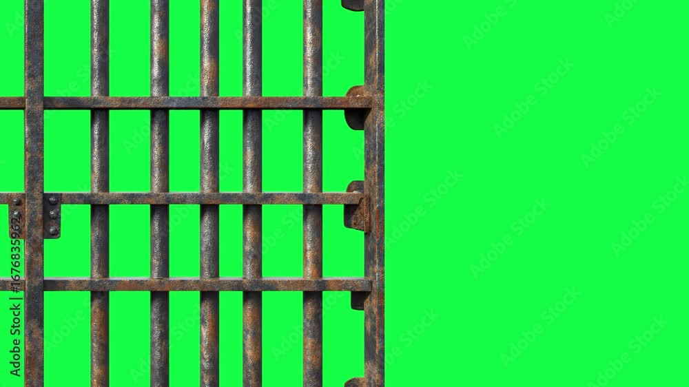 3d rendered animation of opening jail door on green screen, Prison bars ...