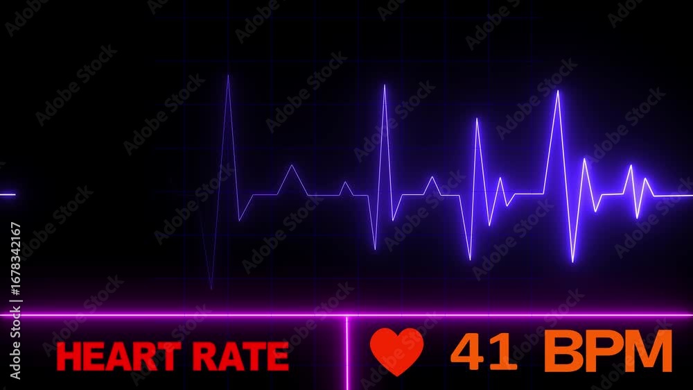 Heart Rate Monitor Animation with ECG Pulse Line and 80 BPM Display on ...