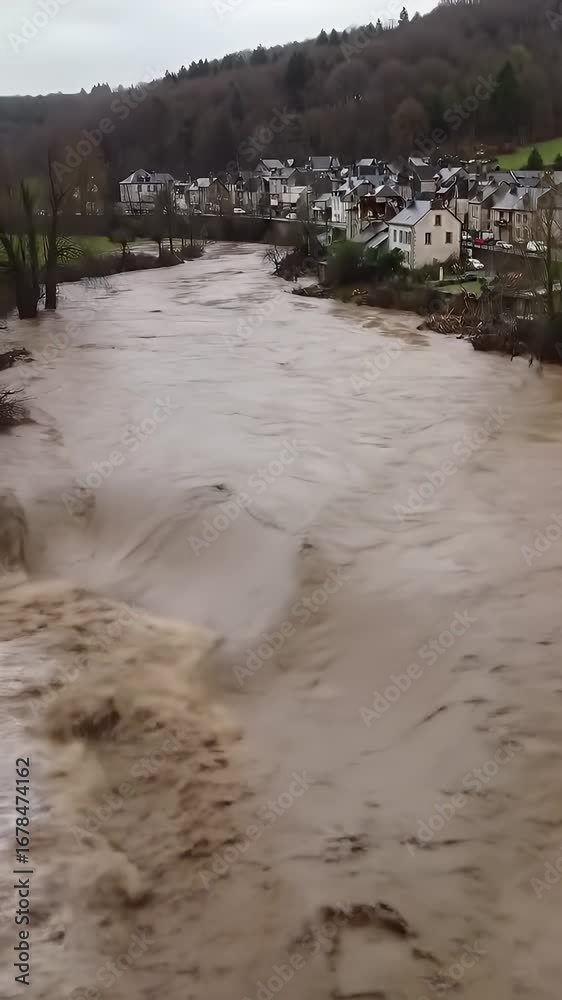 High Angle Of Overflowing River after Heavy Rainfall Causing ...